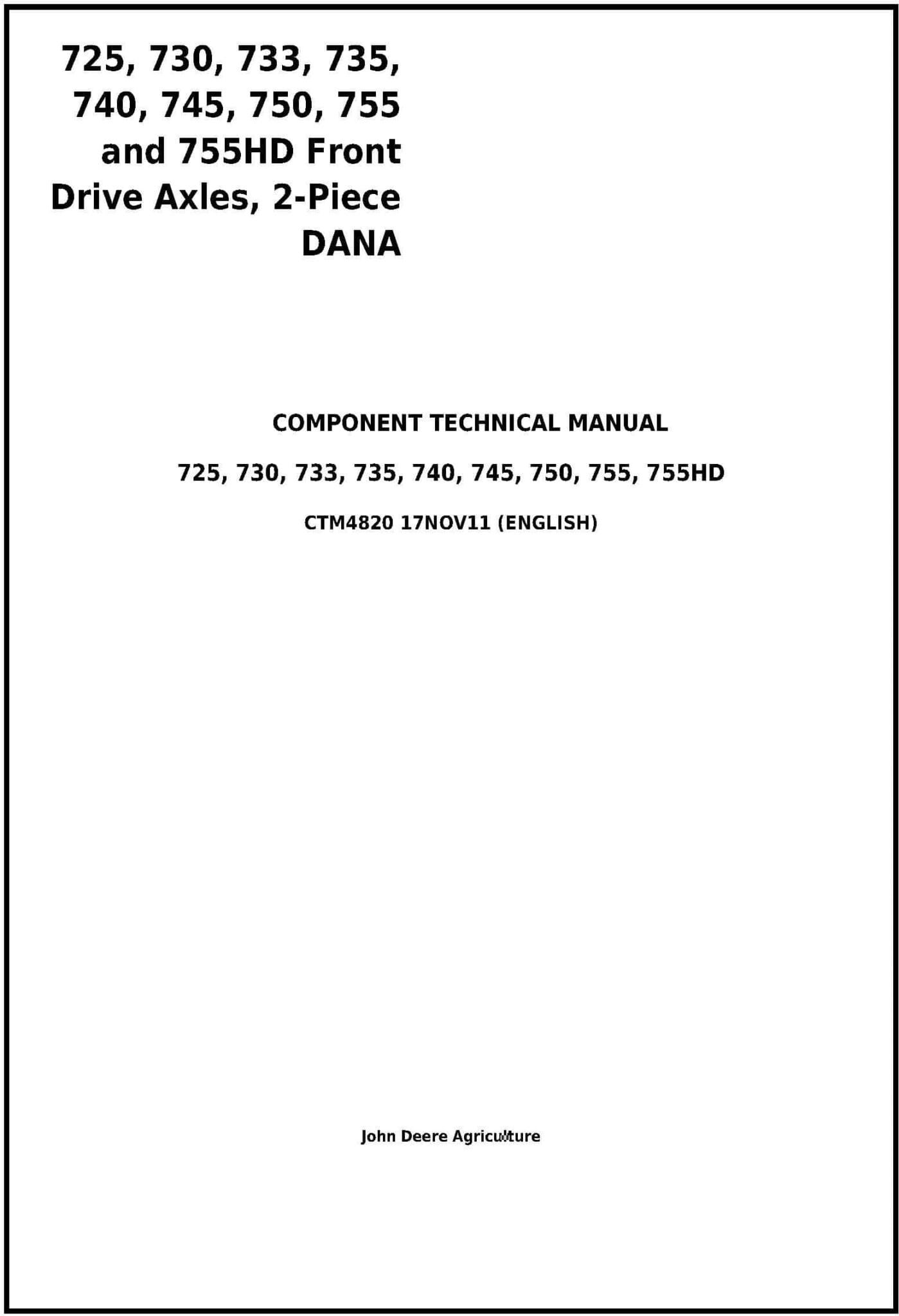 John Deere 725 Front Drive Axles Technical Manual